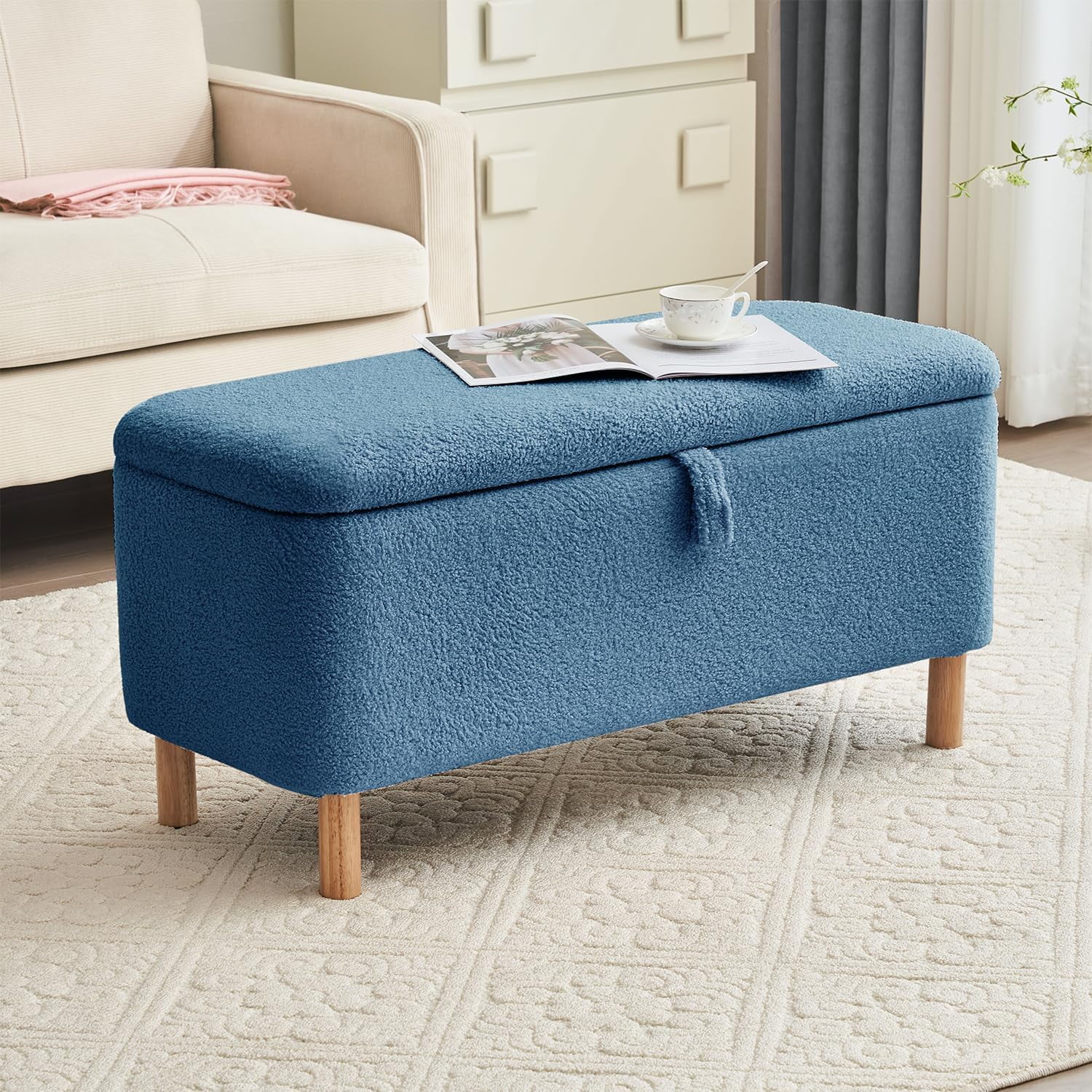 Basic Upholstered Storage Footstool and Entrance Bench, Storage ...