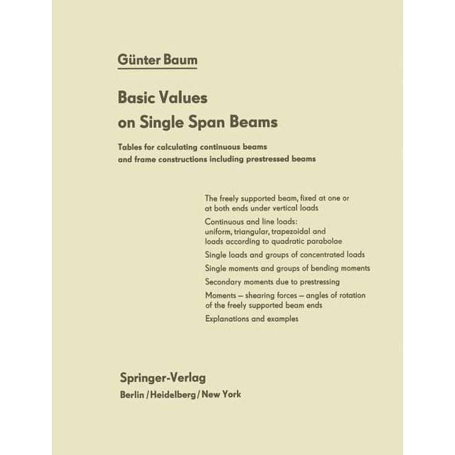 Basic Values on Single Span Beams: Tables for Calculating Continuous ...