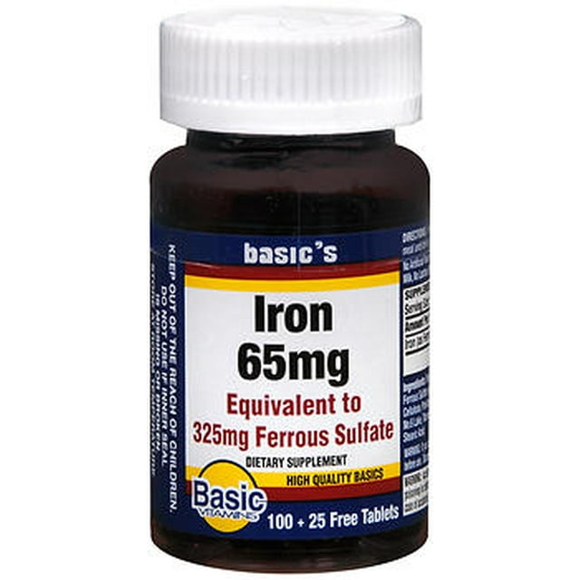 Basic Vitamins Iron 65 mg Ferrous Sulfate Tablets - 100 ct - Walmart.com