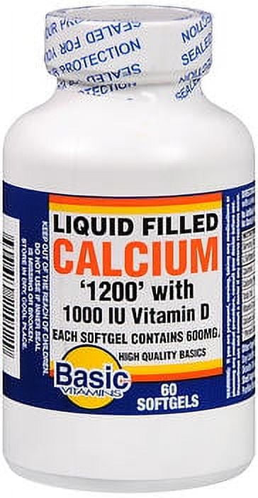 Basic Vitamins Liquid Filled Calcium 1200 With1000 IU Vitamin D ...