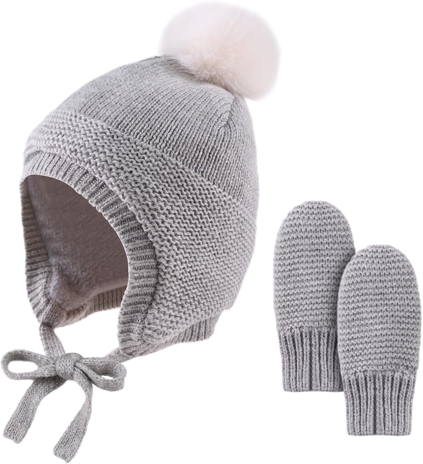 Basic Winter Baby Beanie Gloves Boys Girls Knitted Hat Pompom Kids ...