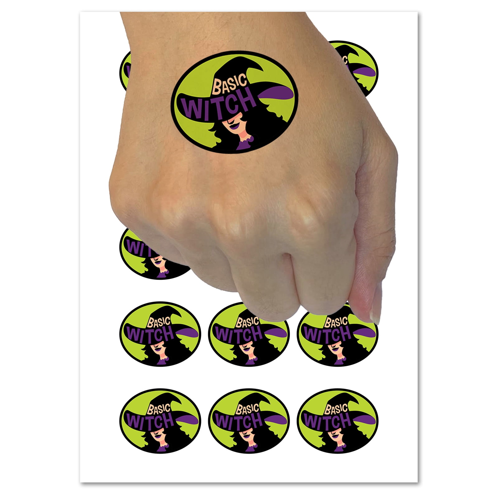 Basic Witch Goth Hat Woman Water Resistant Temporary Tattoo Set Fake ...