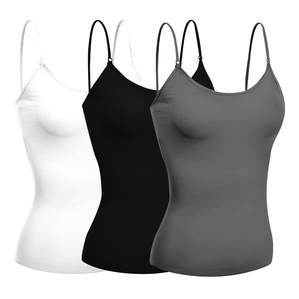 Basic Women Short Cami Built-In Shelf Bra - 3 Pk - Black, Charcoal ...