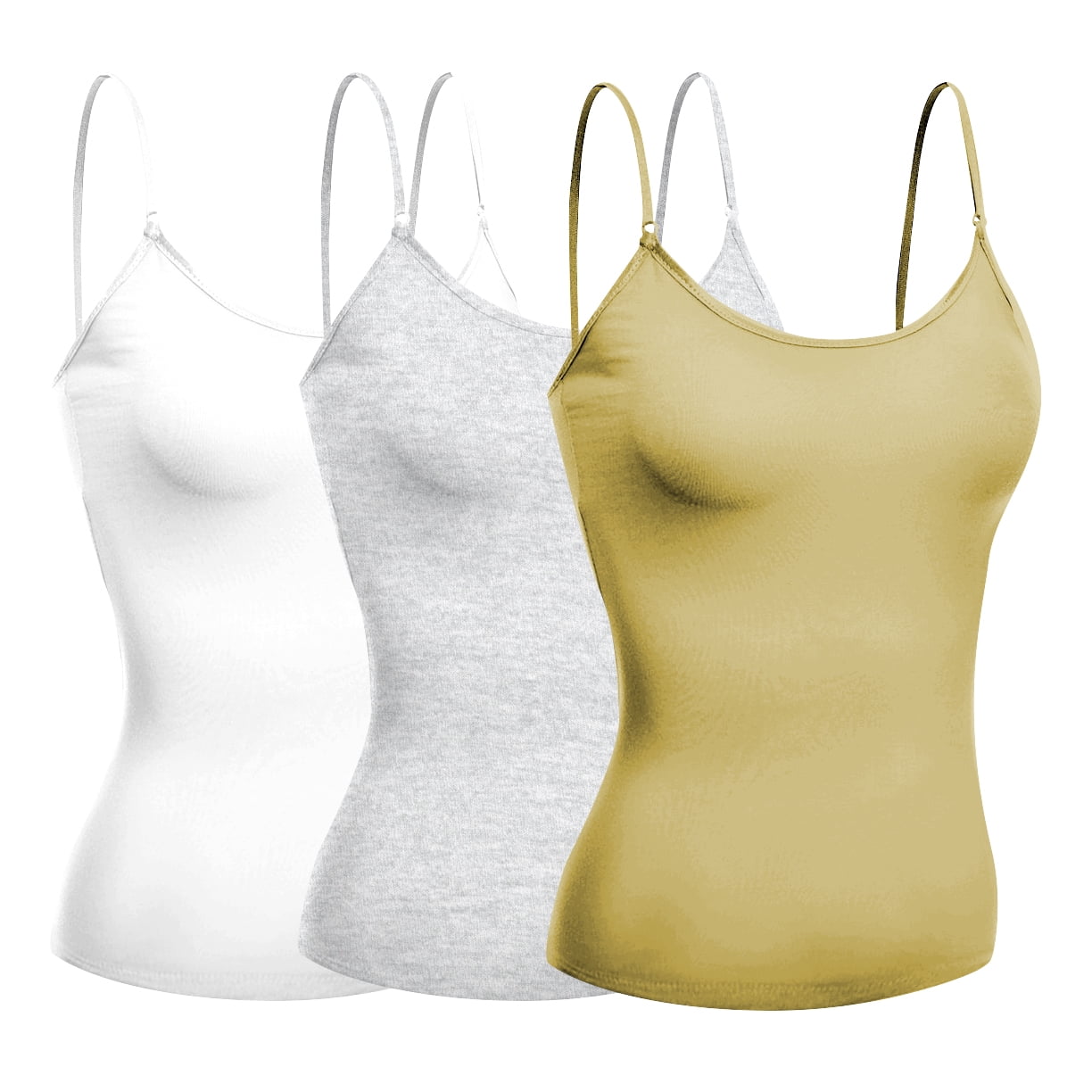 Basic Women Short Cami Built-In Shelf Bra - 3 Pk - White, H Gray, Khaki ...