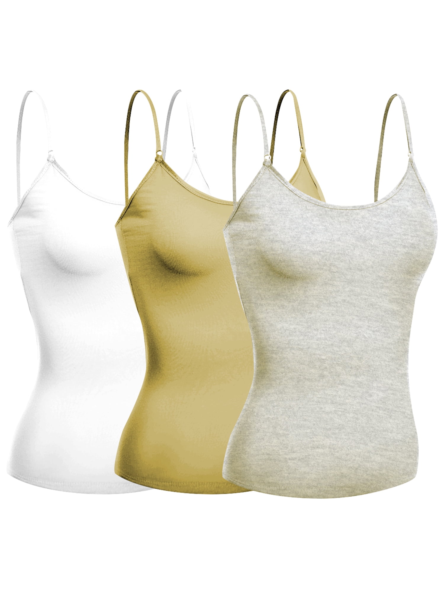 Basic Women Short Cami Built-In Shelf Bra - 3 Pk - White, Khaki, Oat ...