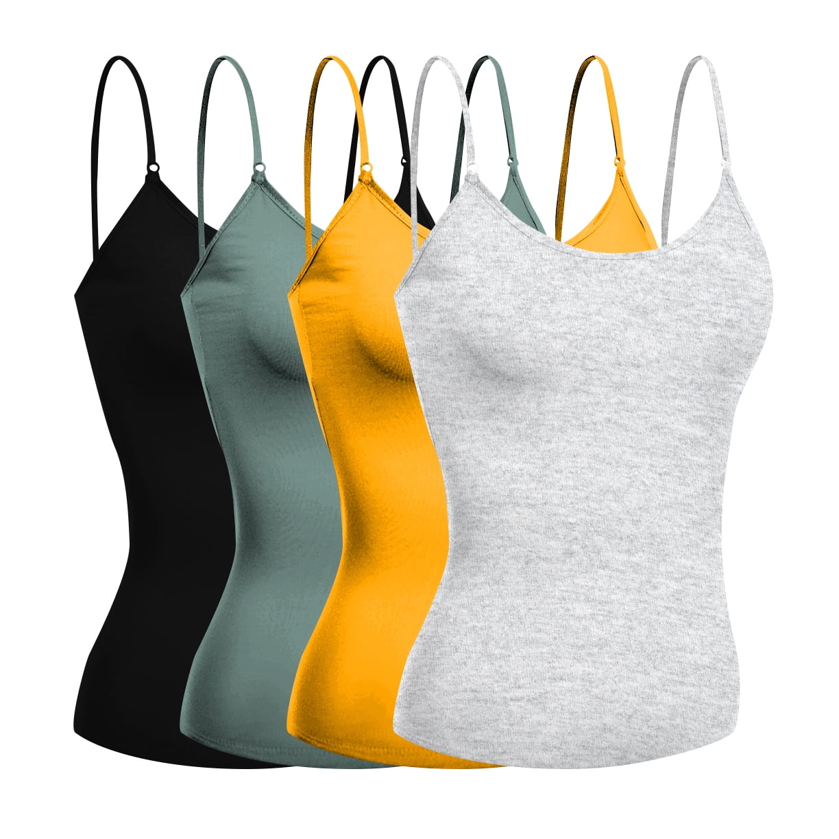 Basic Women Short Cami Built-In Shelf Bra - 4 Pk - Blk, H Gray, New ...