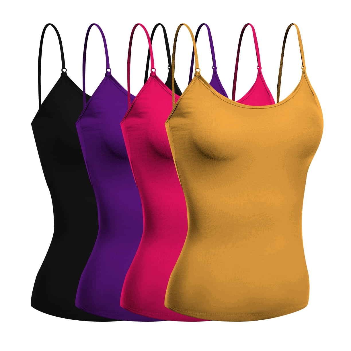 Basic Women Short Cami Built-In Shelf Bra - 4 Pk - Gold Mstrd, Fchsia ...