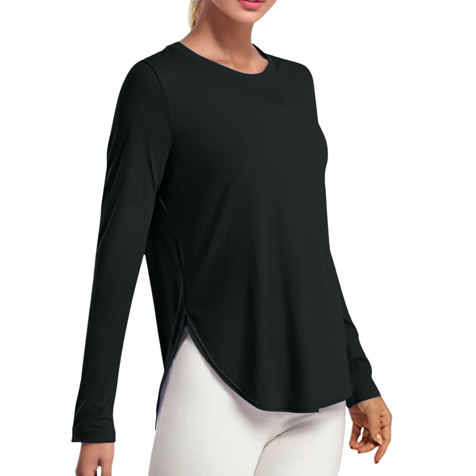 Basic Womens T Shirts Summer Tops 2025 Solid Color Long Sleeve Round ...