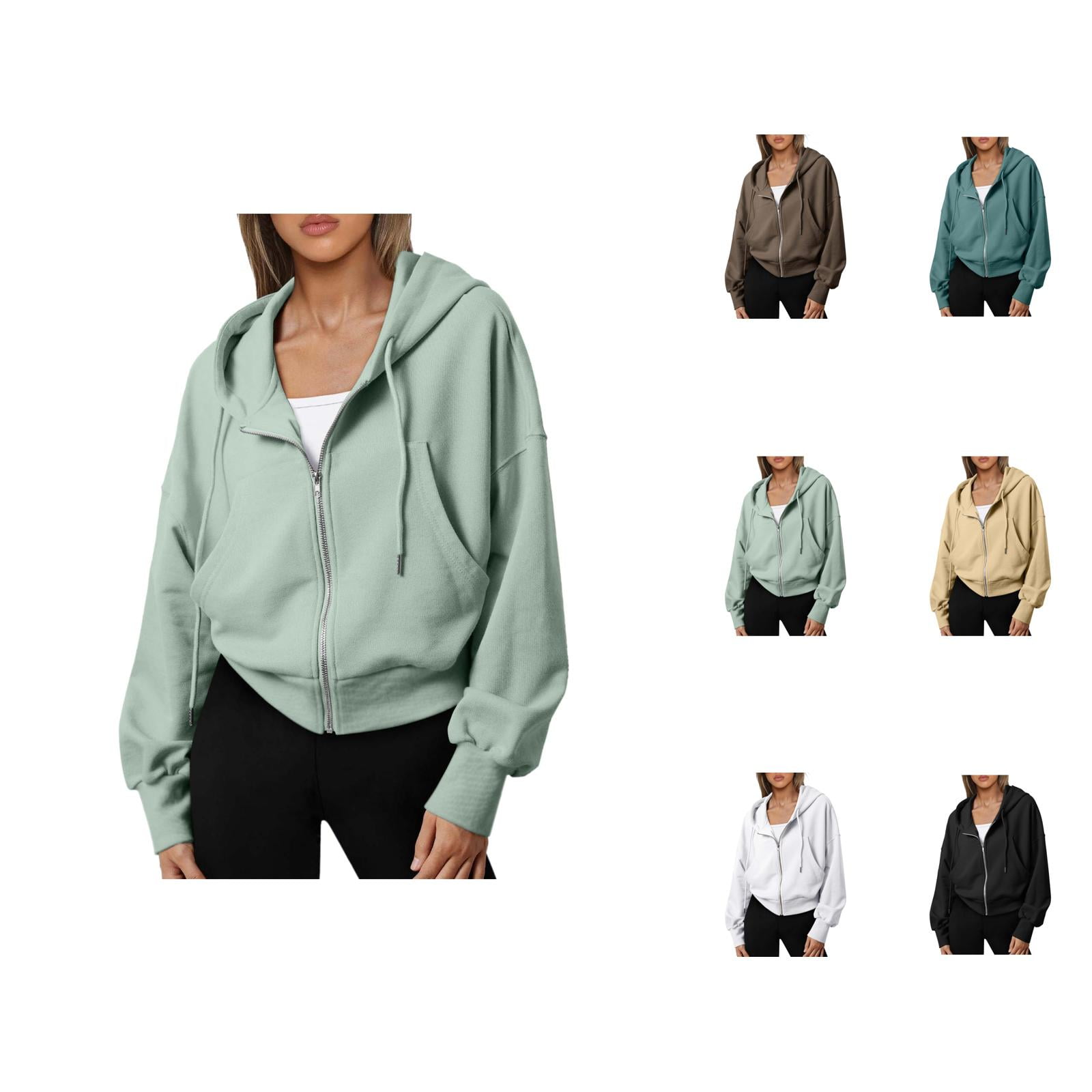 Basic Zip Up Hoodies for Women 2025 Long Sleeve Baggy Hoodie with High ...