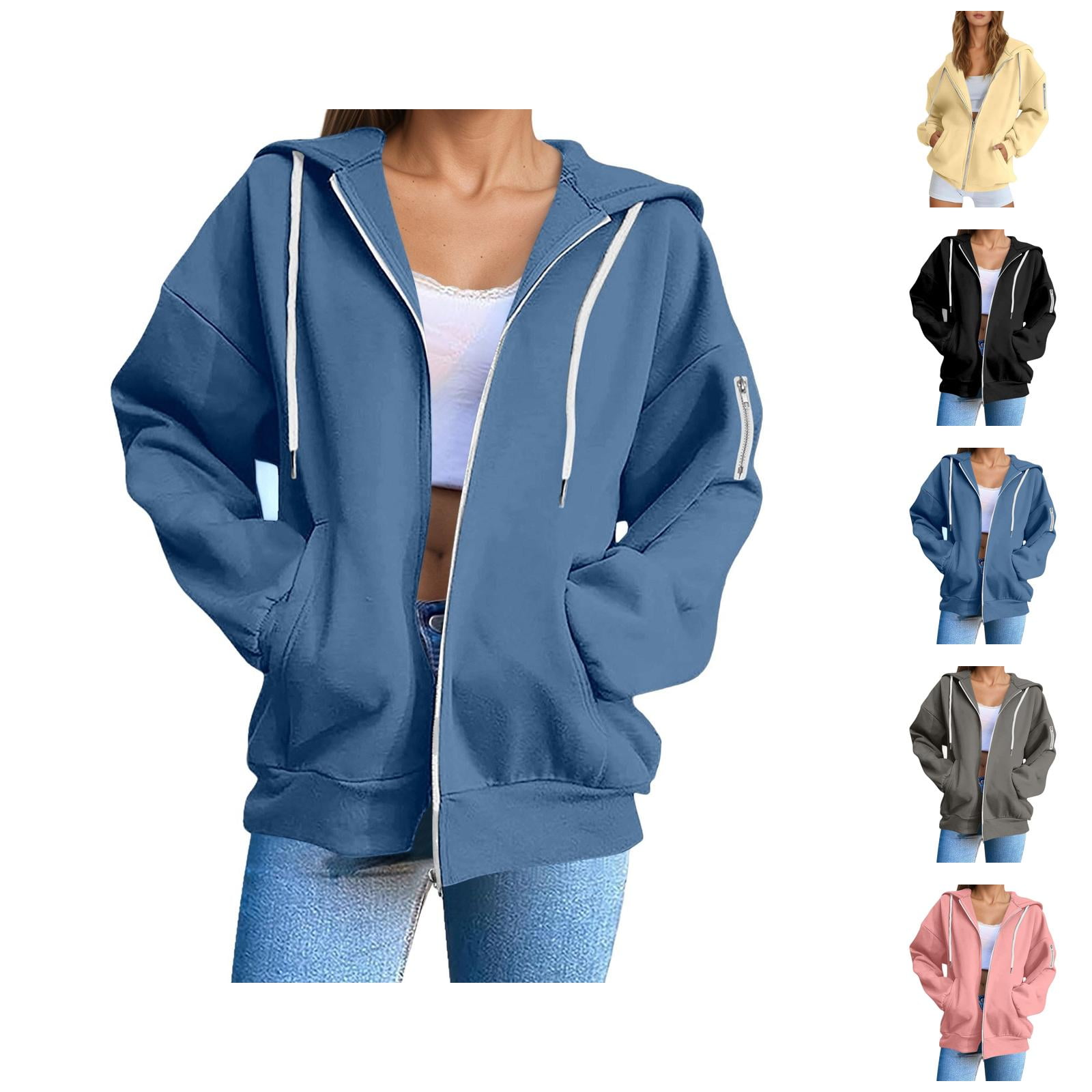 Basic Zip Up Hoodies for Women 2025 Long Sleeve Plain Slim Fit Hooded ...