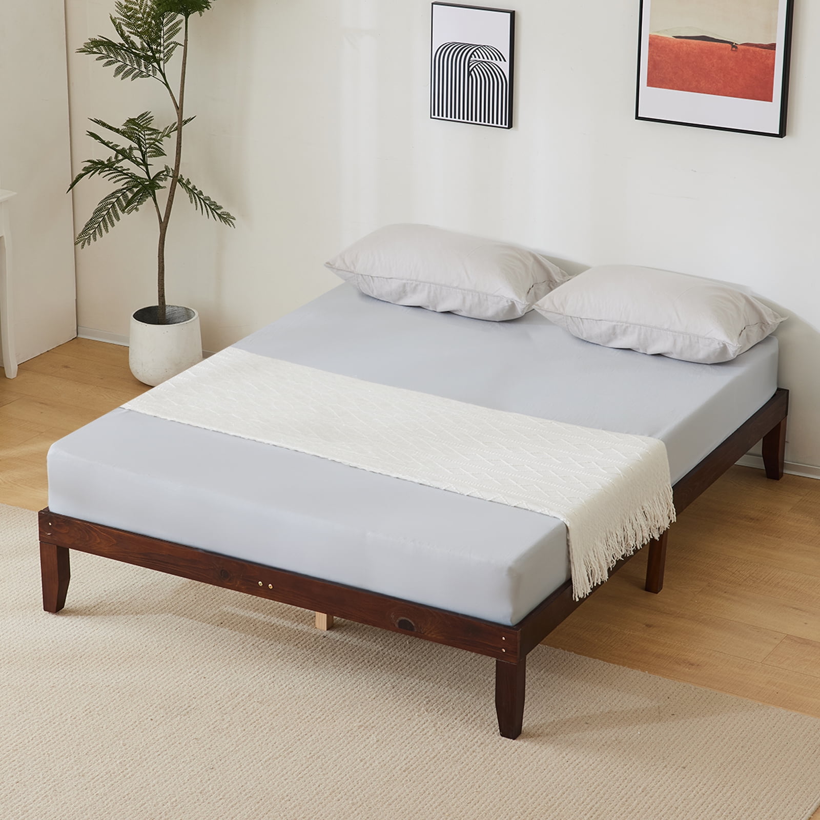 Basic bed frame Painted pine wood Brown Full 189*136*30.5cm Wooden bed ...