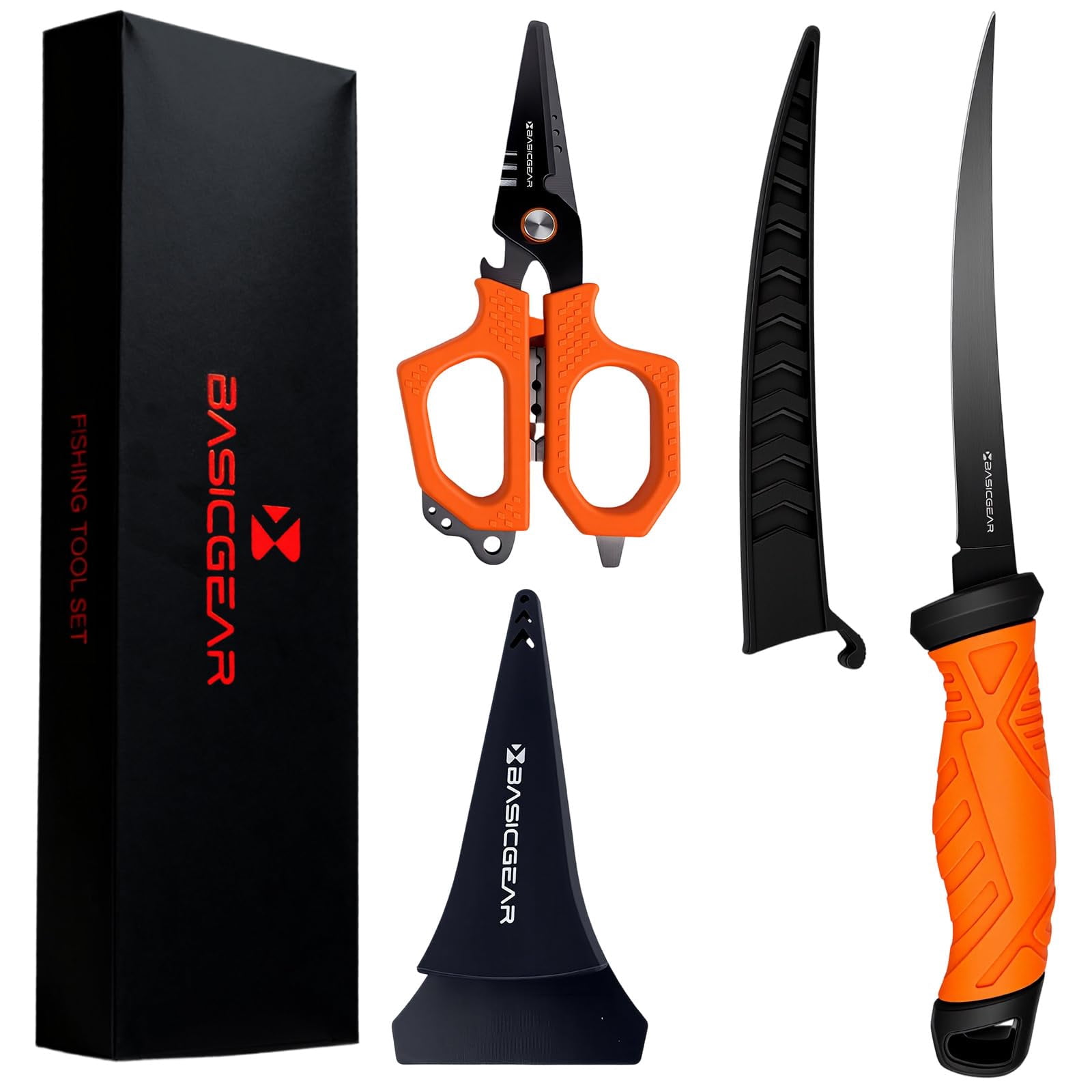 BasicGear Fishing Fillet Knife and Multi-Tool Scissors Set – 7” 440C ...