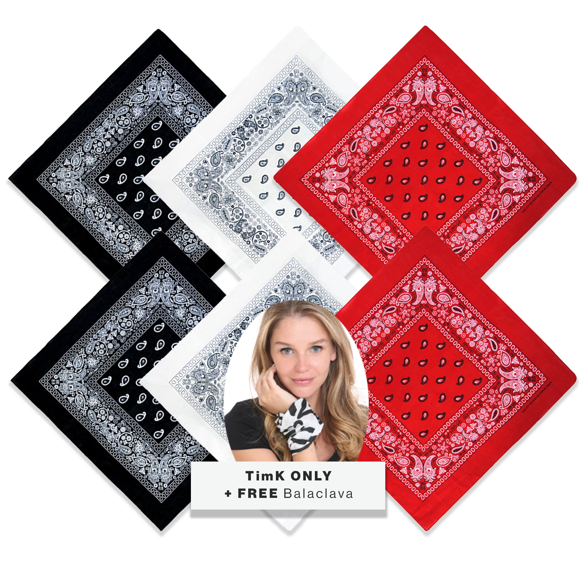 Basico 100% Cotton Head Wrap Bandanas 6 Pack with Tube Face Mask ...