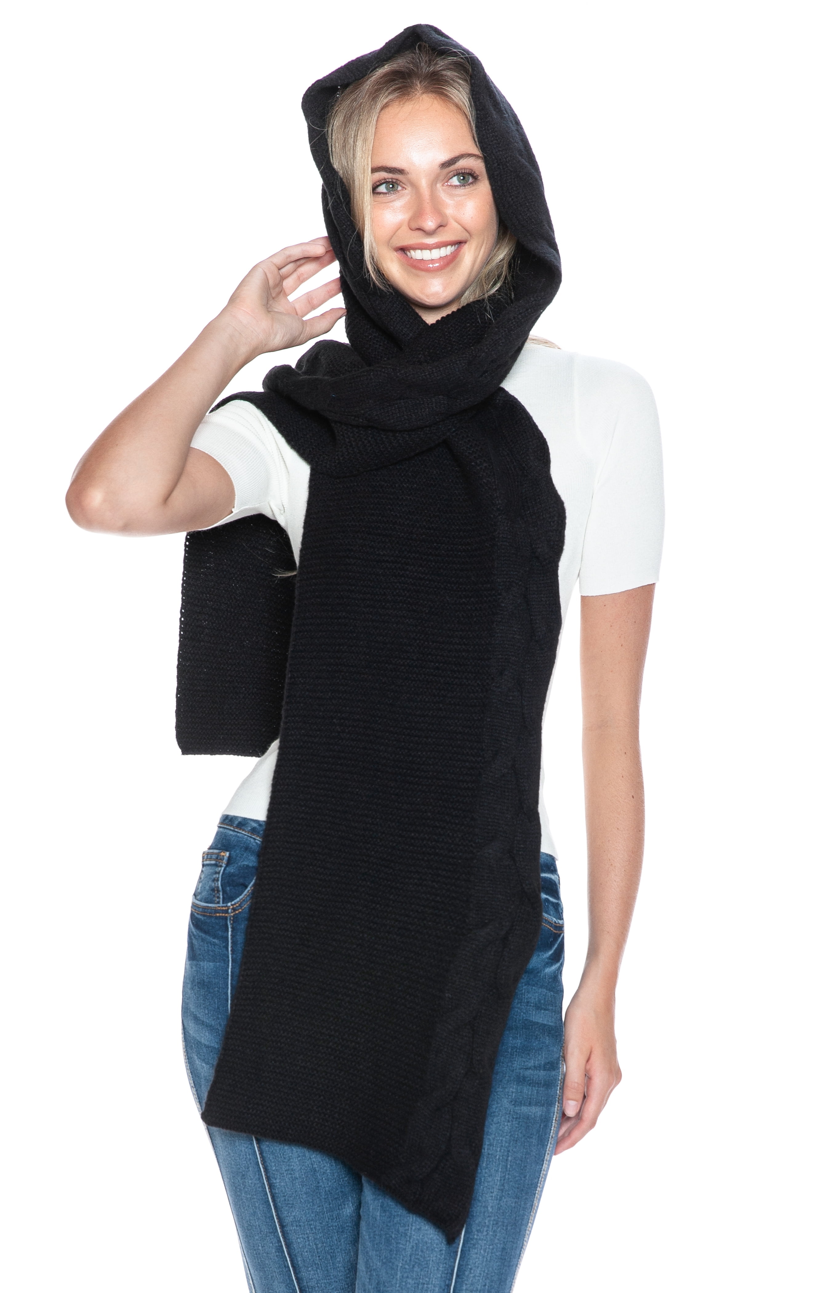 Basico Hooded Scarf for Women, Cozy Winter Balaclava with Wave Pattern ...