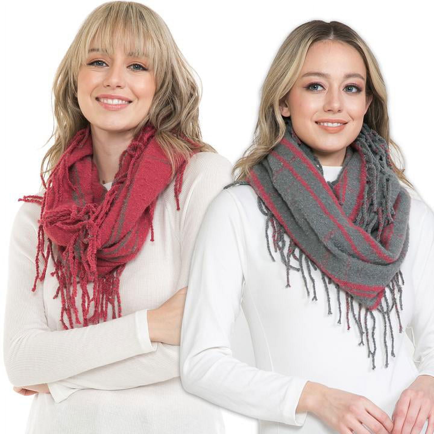 Basico Knit Infinity Scarf | Winter Scarf Set for Women | Gray Pink ...