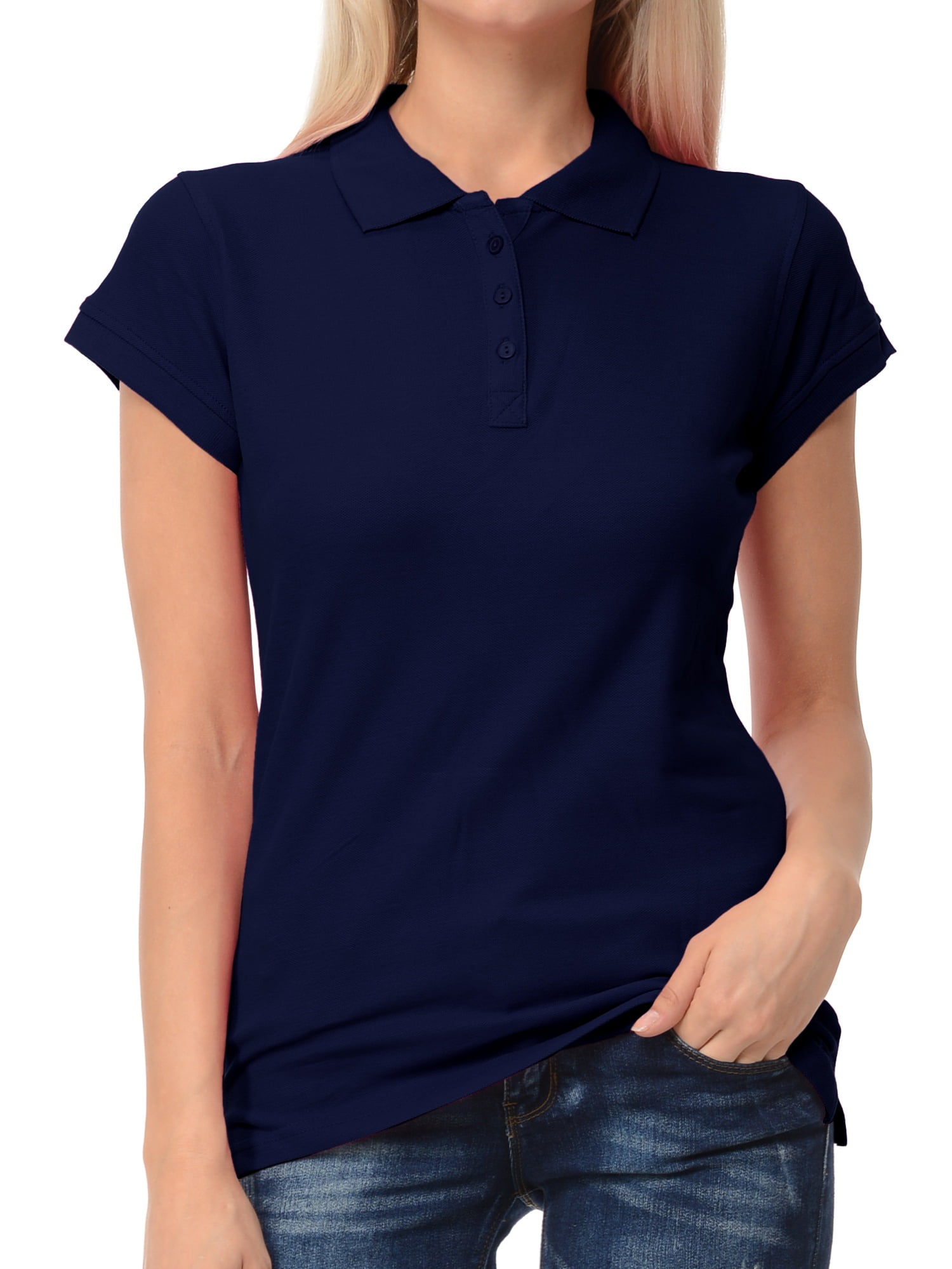 Basico Navy Polo Collared Shirts For Women 100% Cotton Short Sleeve ...