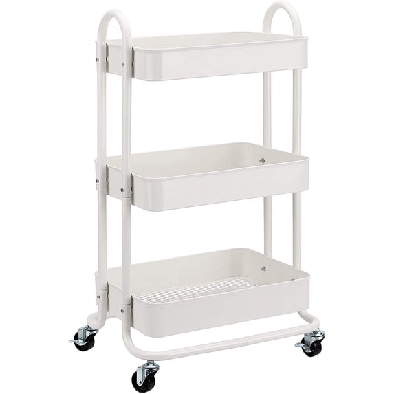 Basics 3-Tier Rolling Utility Cart, Storage Organizer, Lockable Wheels ...