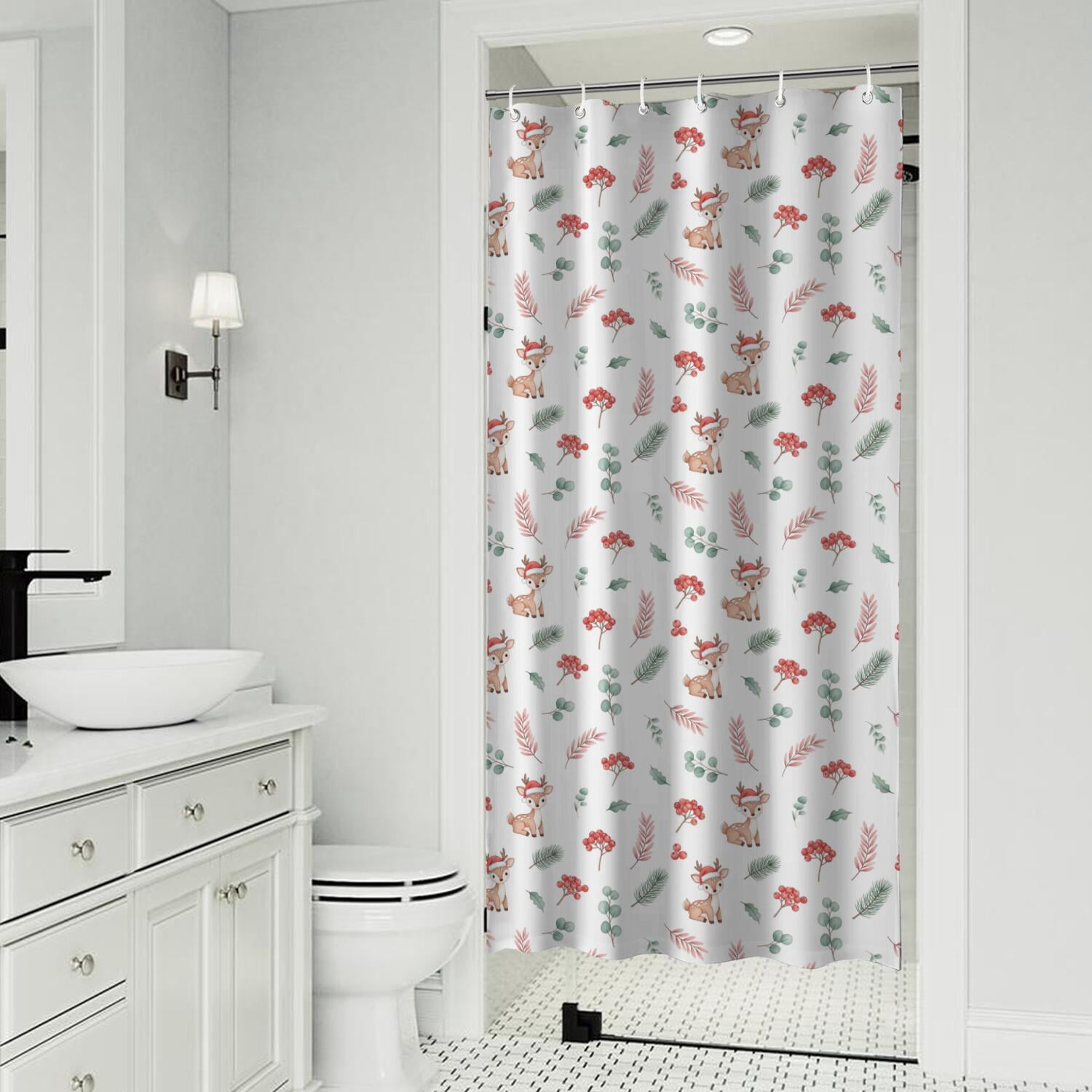 Basics Bathroom Shower Curtain, Water Resistant Fabric with Grommets ...