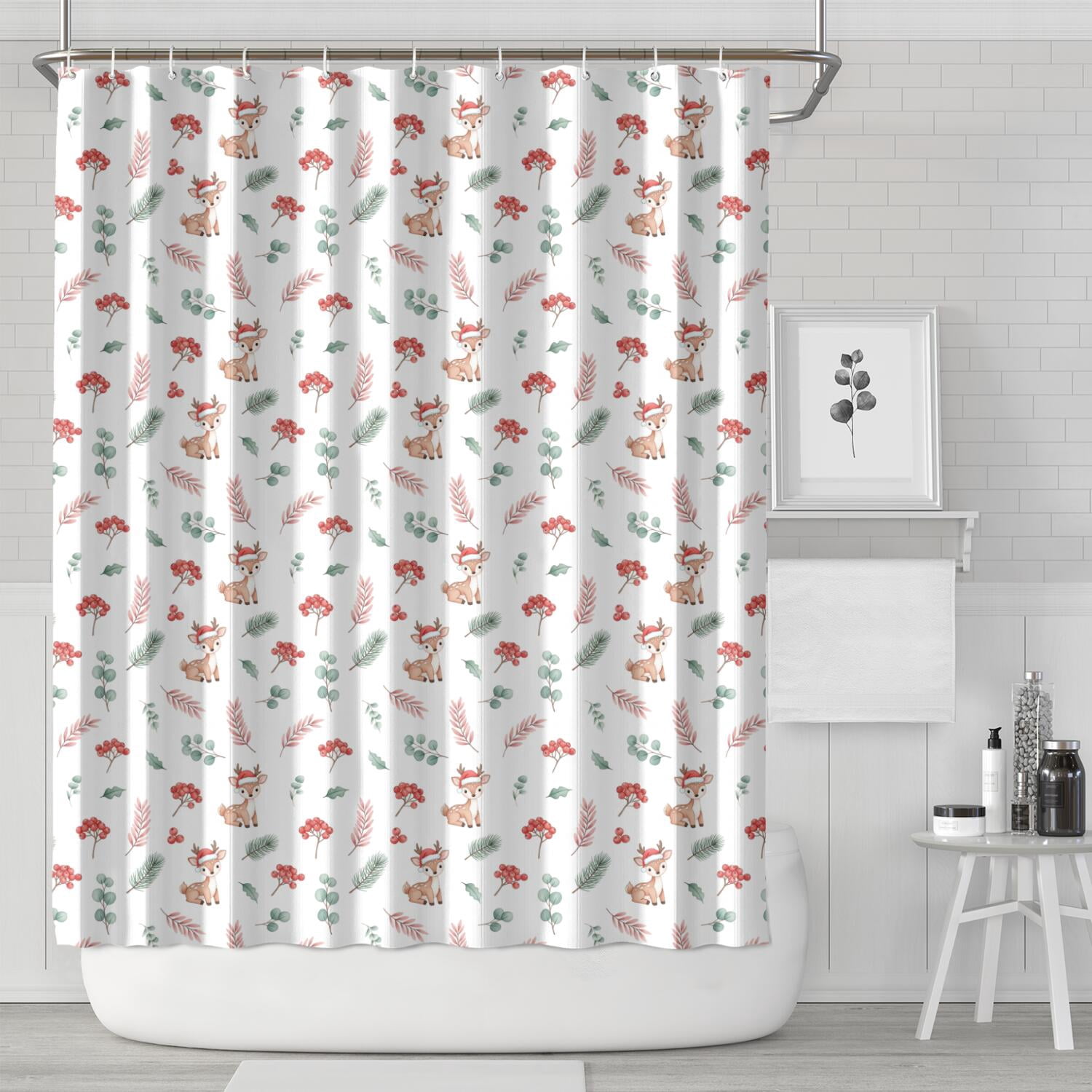 Basics Bathroom Shower Curtain, Water Resistant Fabric with Grommets ...