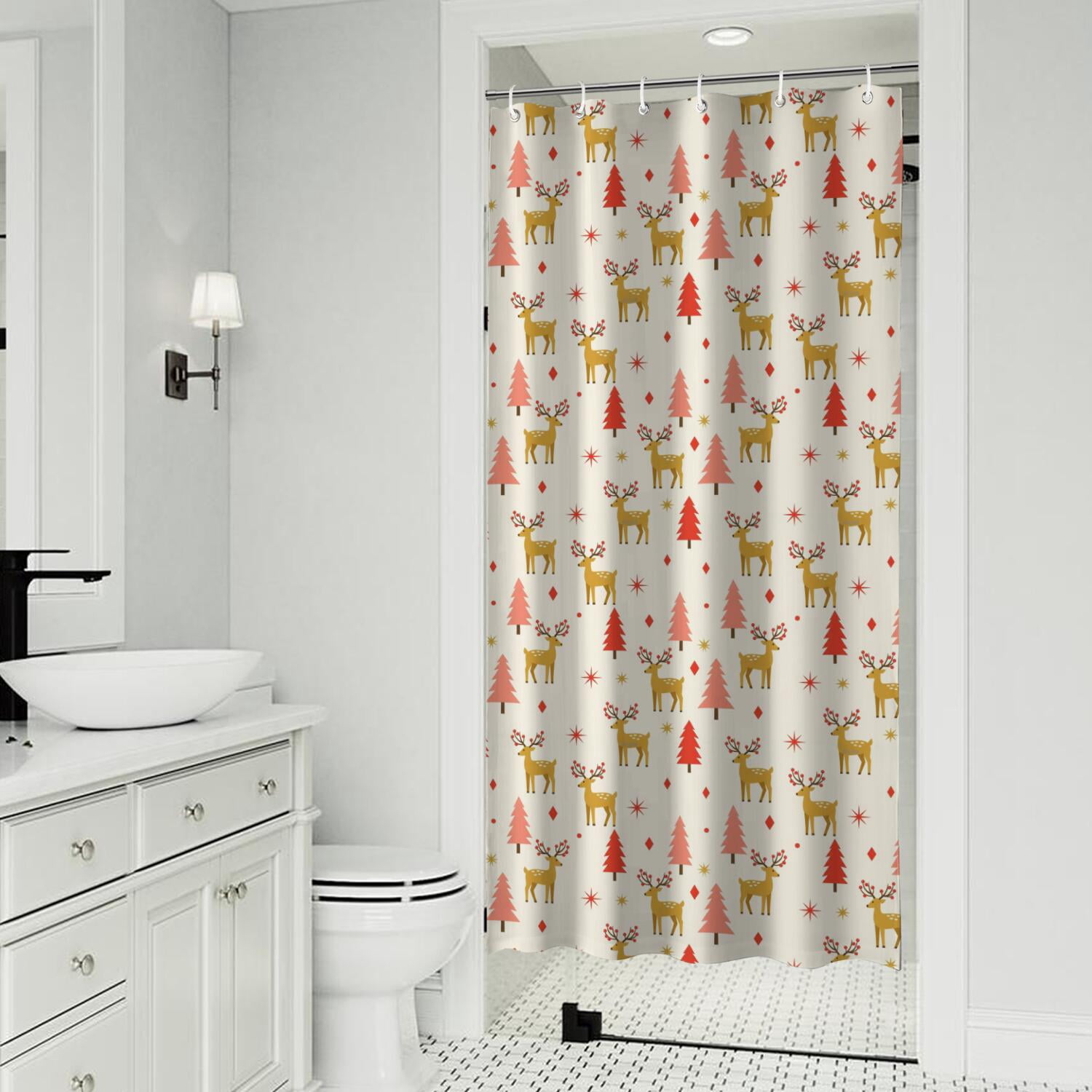 Basics Bathroom Shower Curtain, Water Resistant Fabric with Grommets ...