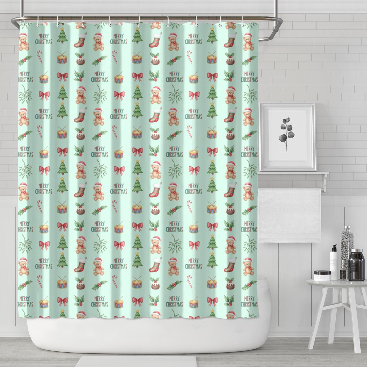 Basics Bathroom Shower Curtain, Water Resistant Fabric with Grommets ...
