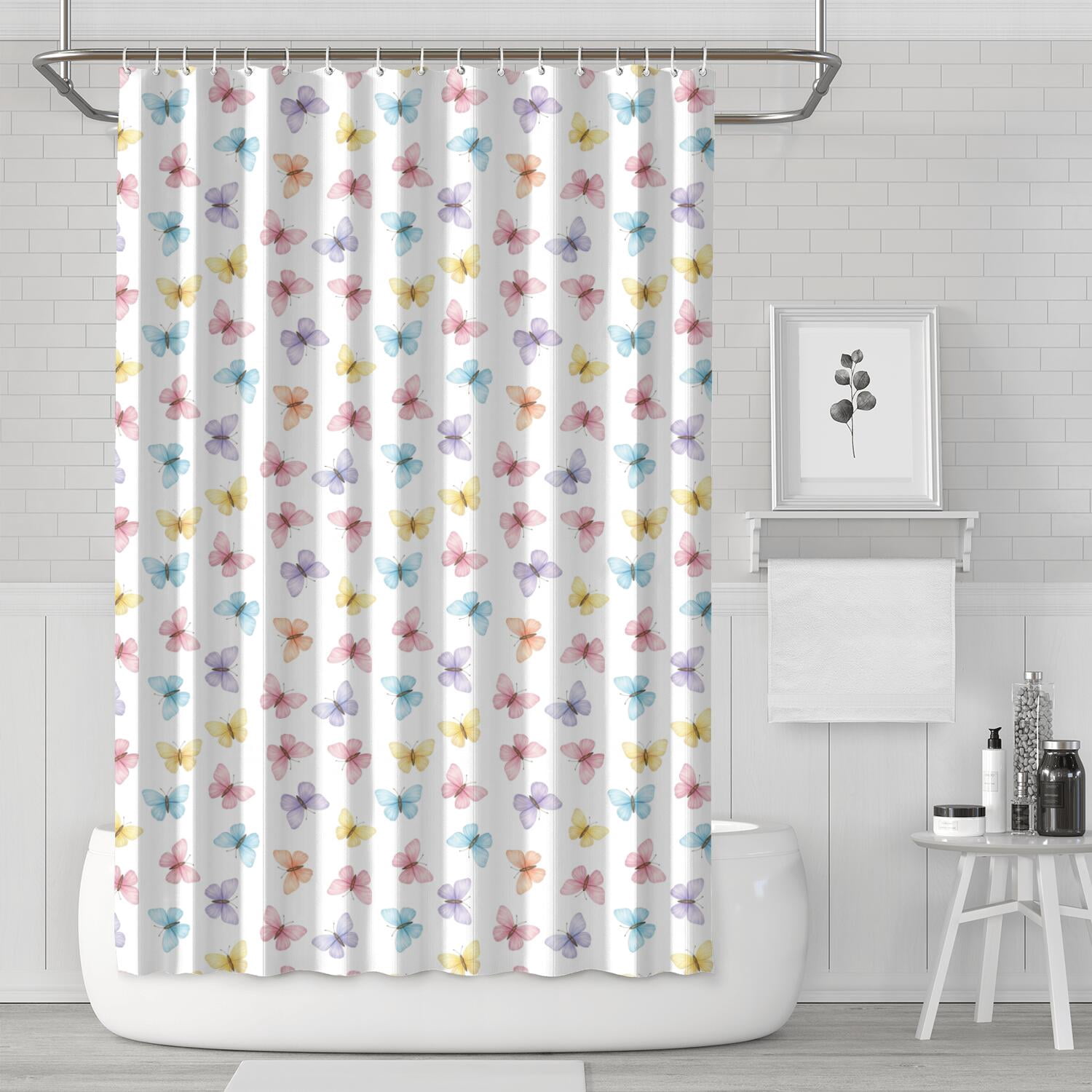 Basics Bathroom Shower Curtain, Water Resistant Fabric with Grommets ...