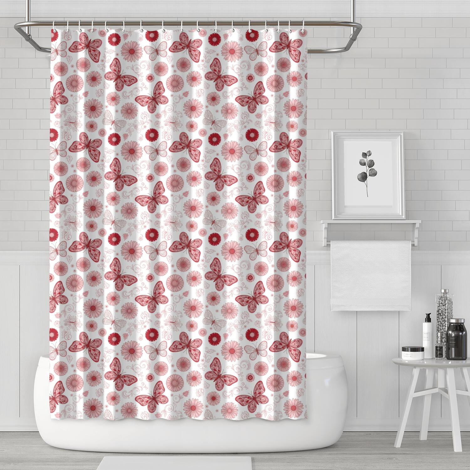 Basics Bathroom Shower Curtain, Water Resistant Fabric with Grommets ...