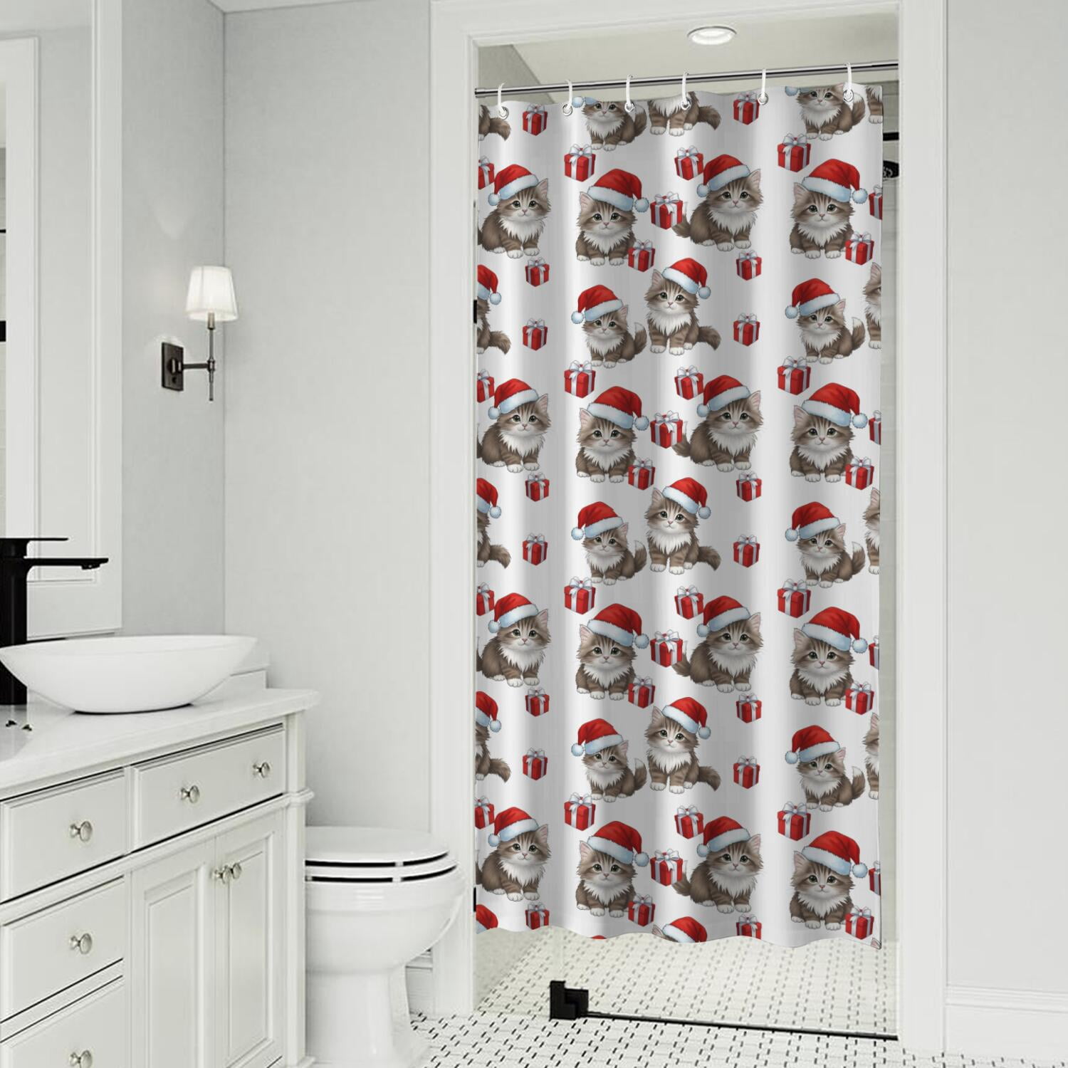 Basics Bathroom Shower Curtain, Water Resistant Fabric with Grommets ...