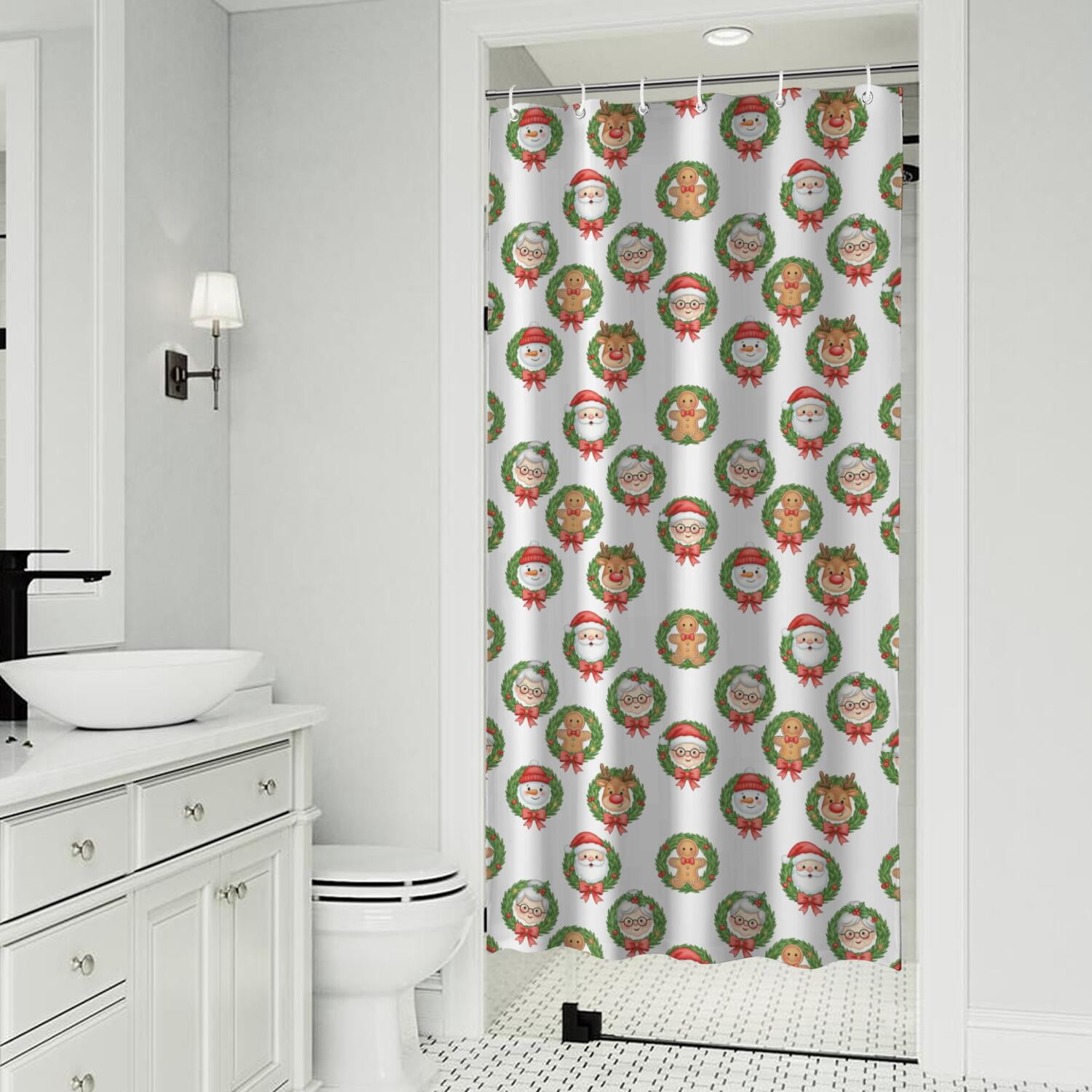 Basics Bathroom Shower Curtain, Water Resistant Fabric with Grommets ...