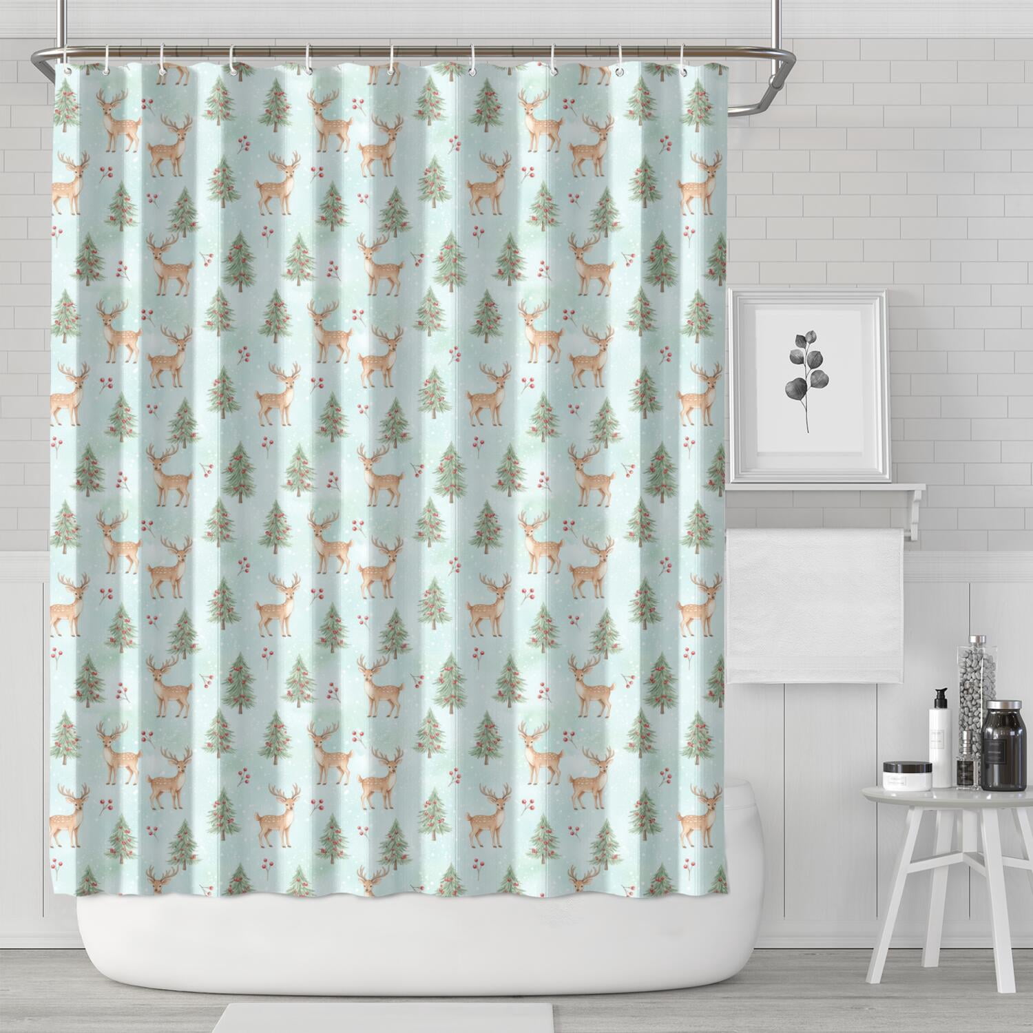 Basics Bathroom Shower Curtain, Water Resistant Fabric with Grommets ...