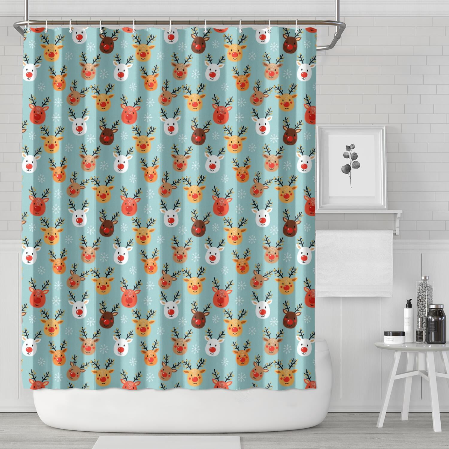 Basics Bathroom Shower Curtain, Water Resistant Fabric with Grommets ...