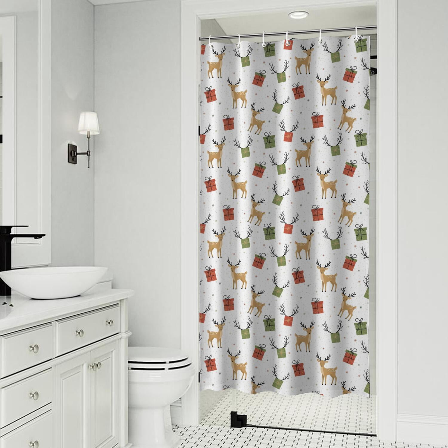 Basics Bathroom Shower Curtain, Water Resistant Fabric with Grommets ...