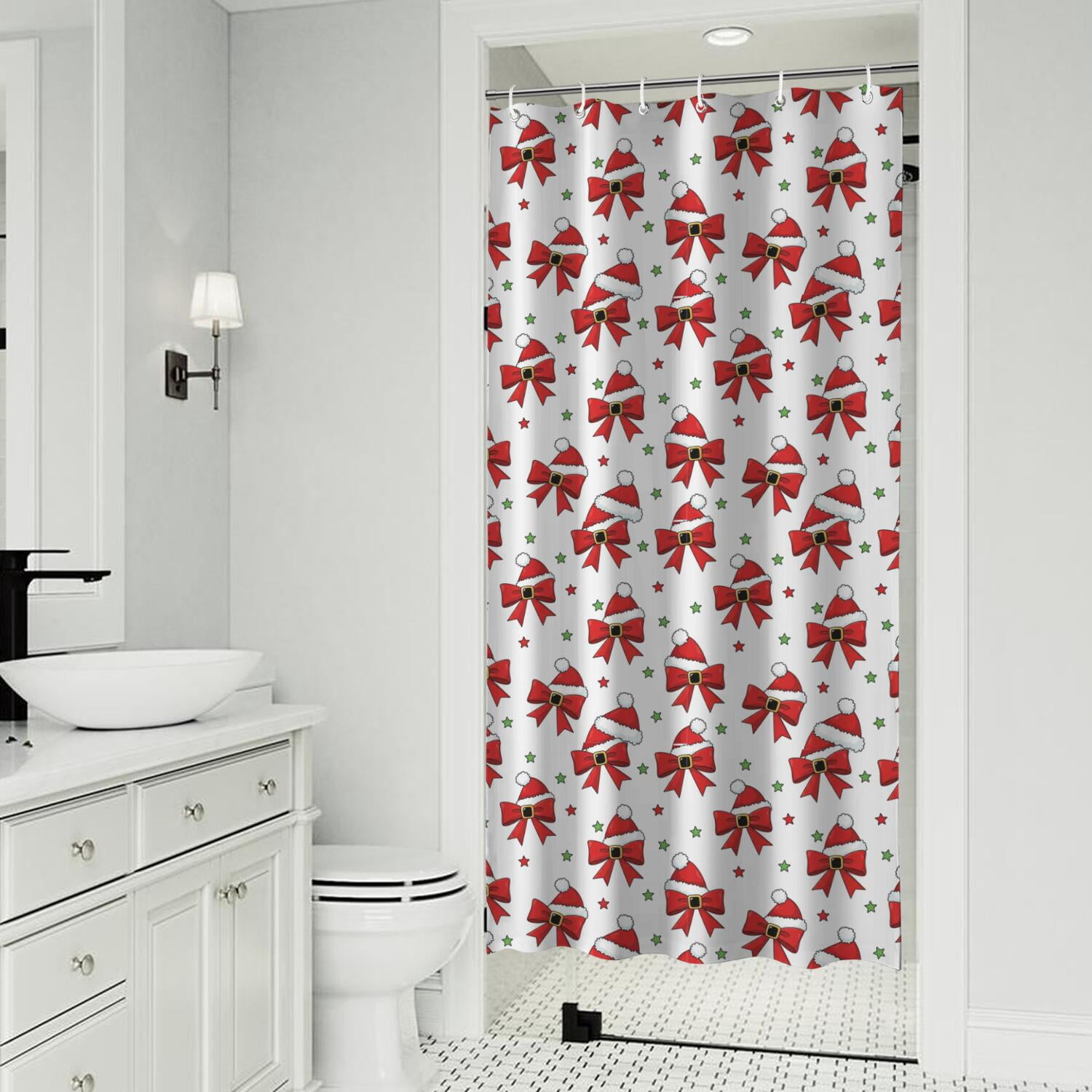 Basics Bathroom Shower Curtain, Water Resistant Fabric with Grommets ...