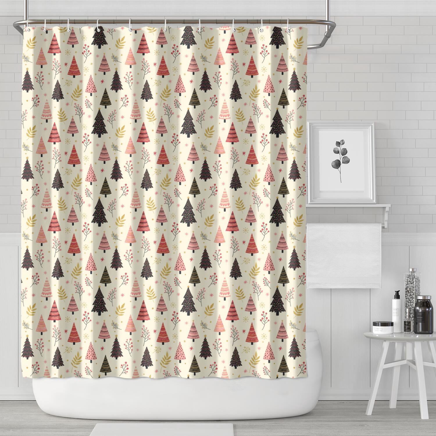 Basics Bathroom Shower Curtain, Water Resistant Fabric with Grommets ...