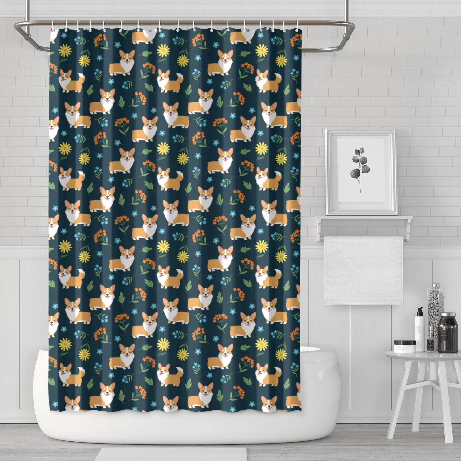 Basics Bathroom Shower Curtain, Water Resistant Fabric with Grommets ...