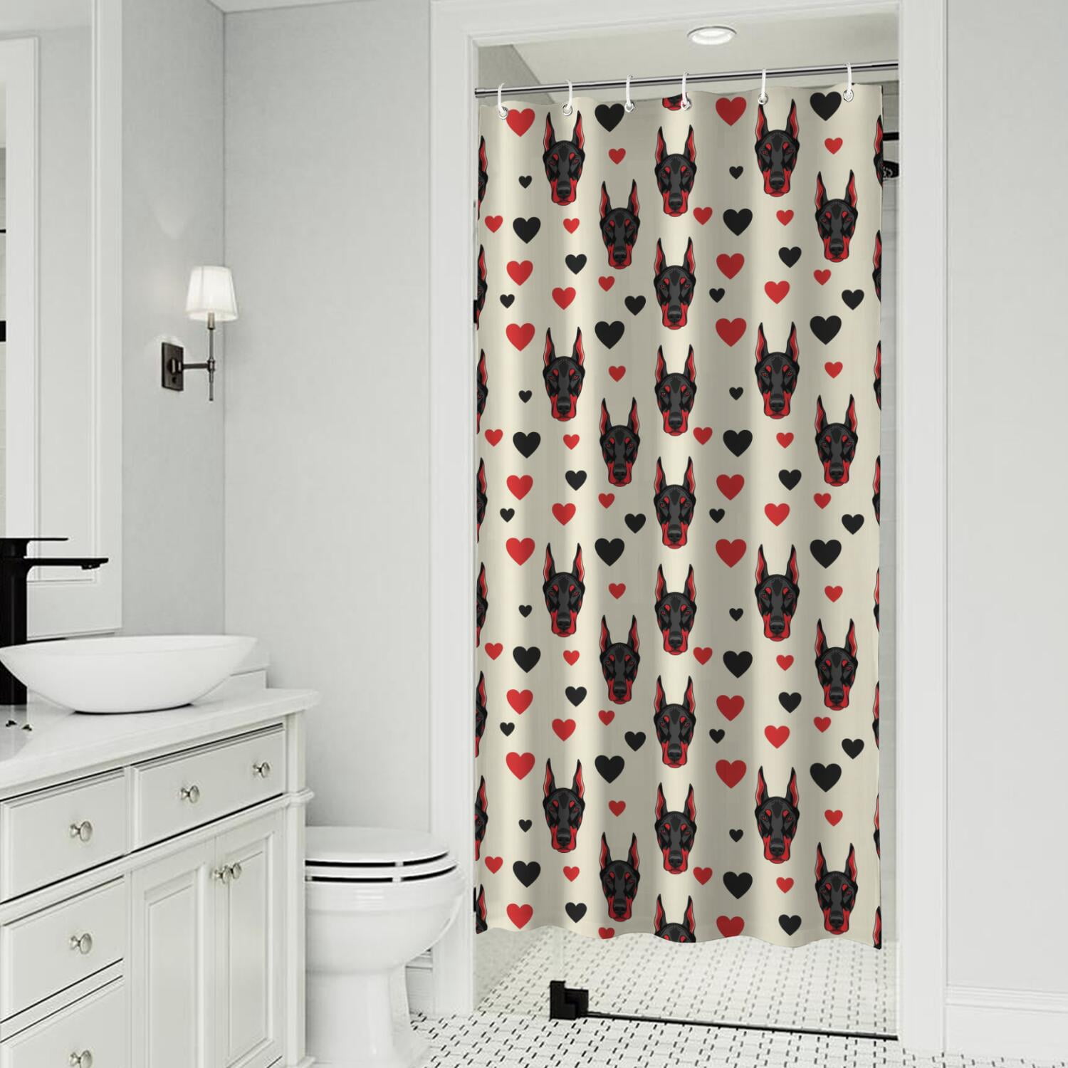 Basics Bathroom Shower Curtain, Water Resistant Fabric with Grommets ...