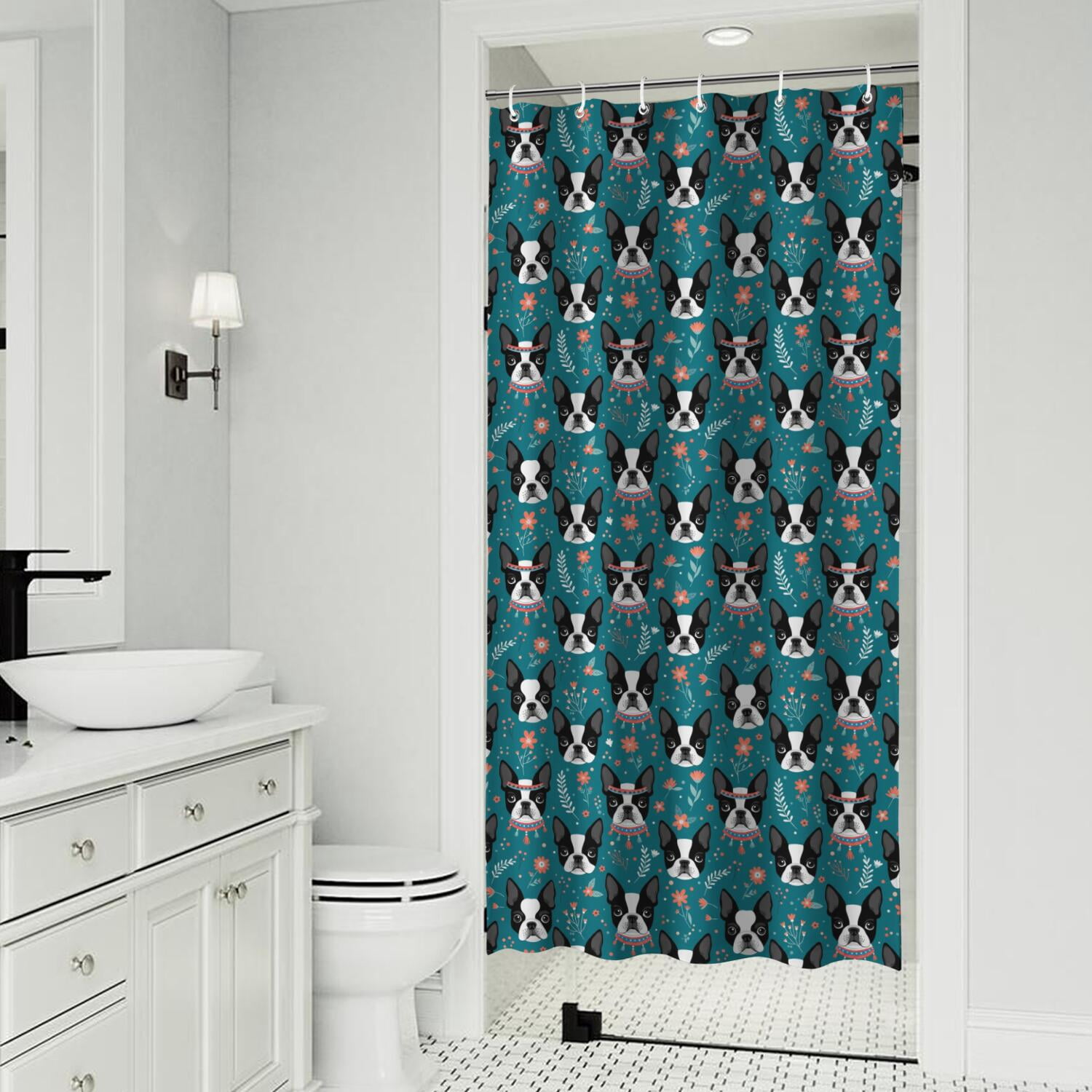 Basics Bathroom Shower Curtain, Water Resistant Fabric with Grommets ...