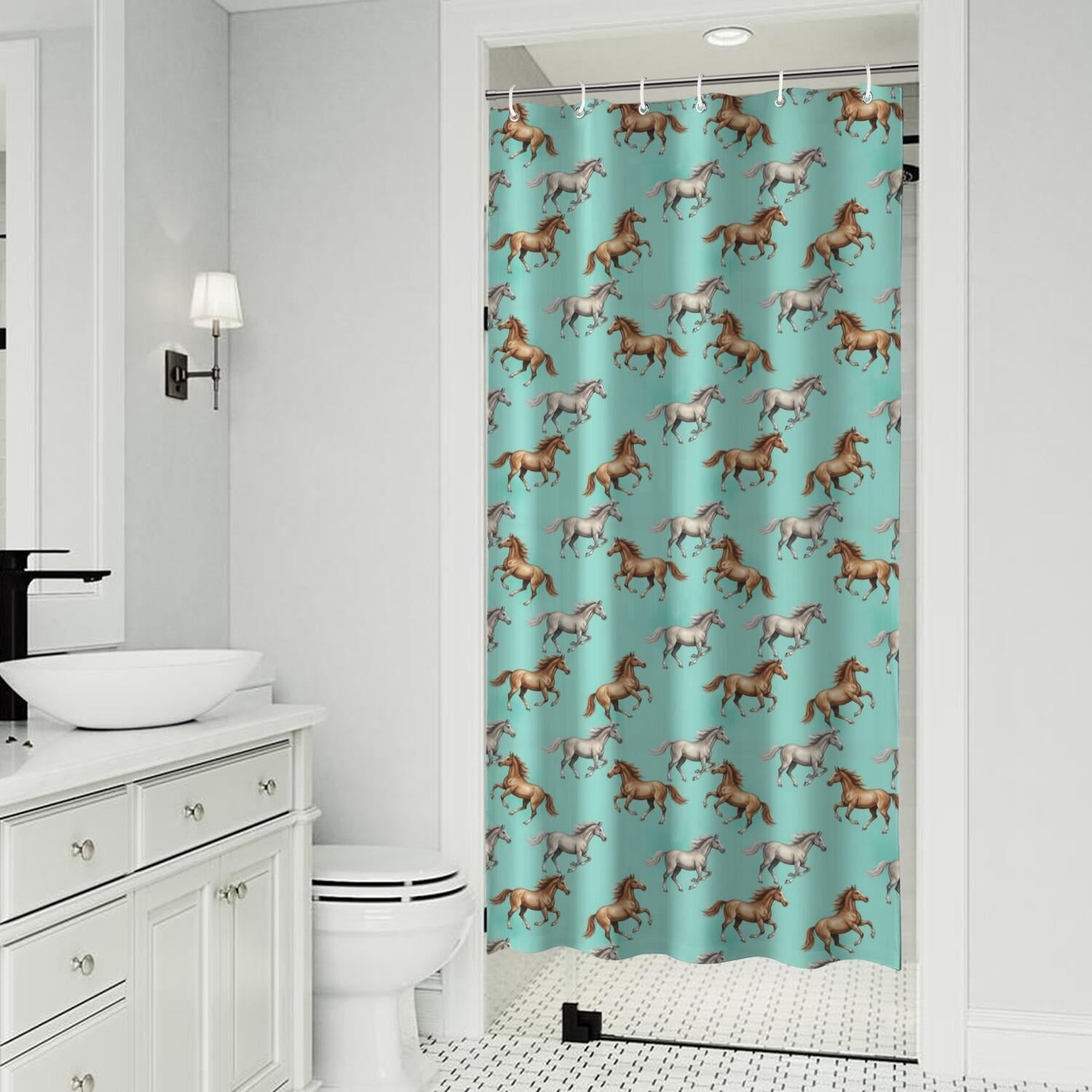 Basics Bathroom Shower Curtain, Water Resistant Fabric with Grommets ...