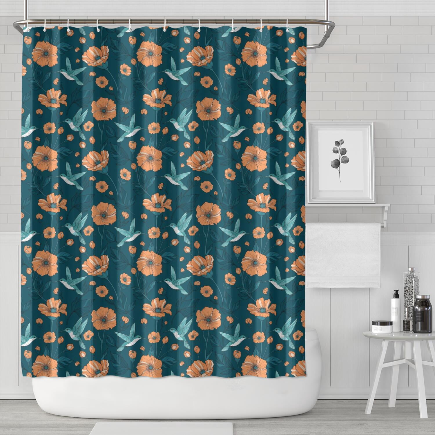 Basics Bathroom Shower Curtain, Water Resistant Fabric with Grommets ...