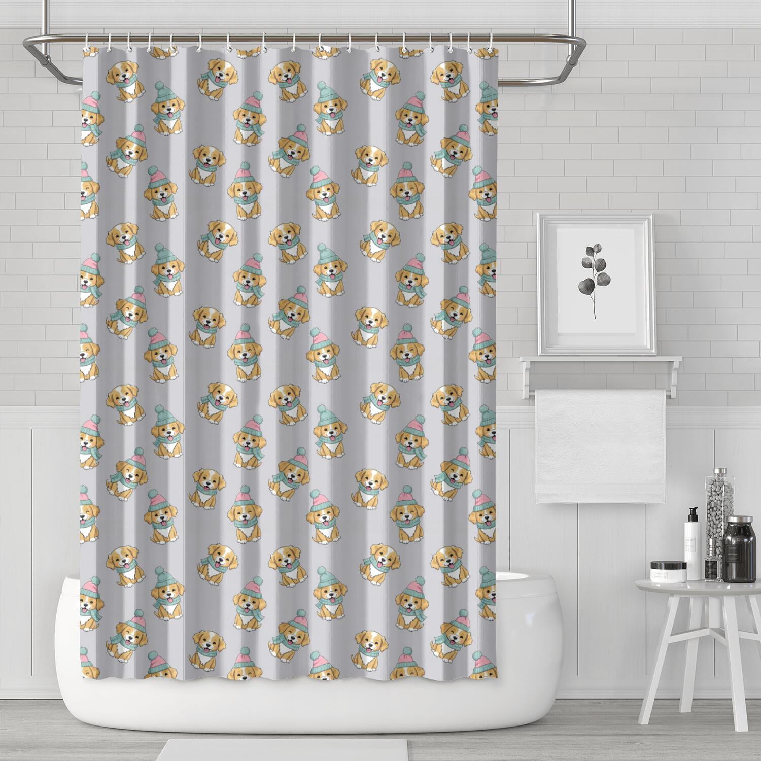 Basics Bathroom Shower Curtain, Water Resistant Fabric with Grommets ...