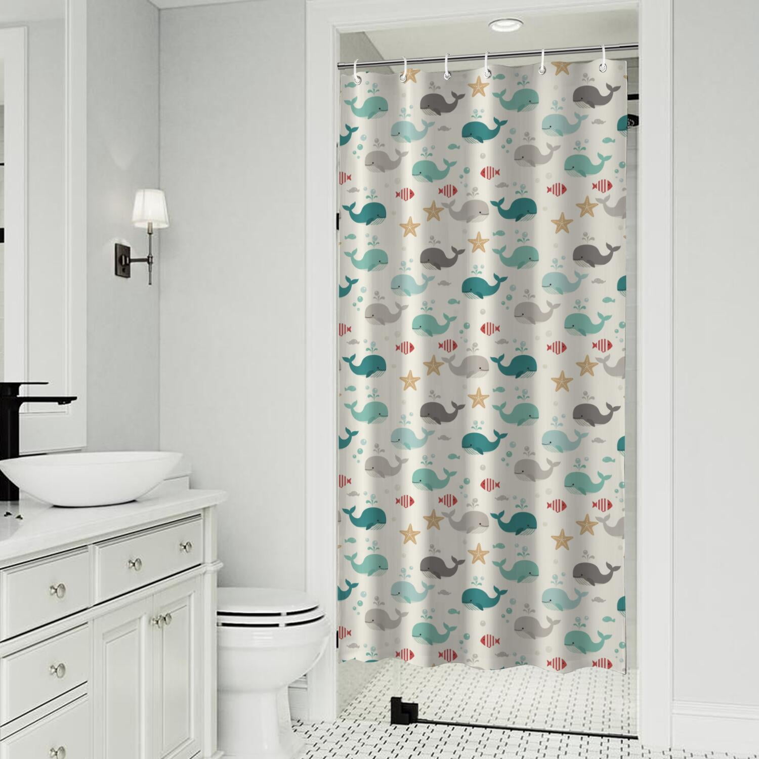 Basics Bathroom Shower Curtain, Water Resistant Fabric with Grommets ...