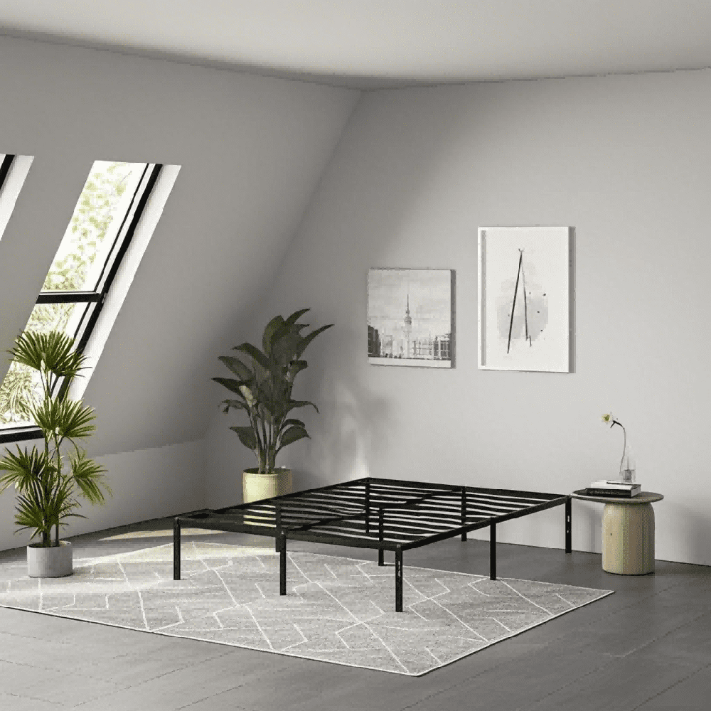 Basics Bed Frame with Storage, Foldable Metal Platform, Sturdy Steel ...