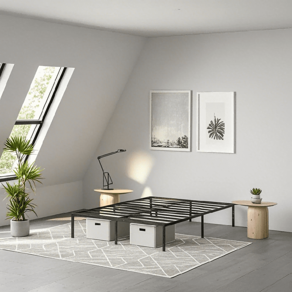 Basics Bed Frame with Storage, Foldable Metal Platform, Sturdy Steel ...