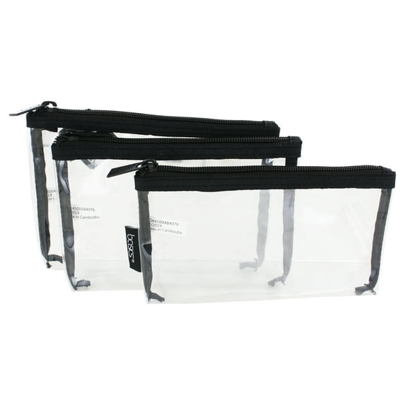 Basics Clear PVC Single Zippered Travel Cosmetic Bags, Assorted Sizes ...