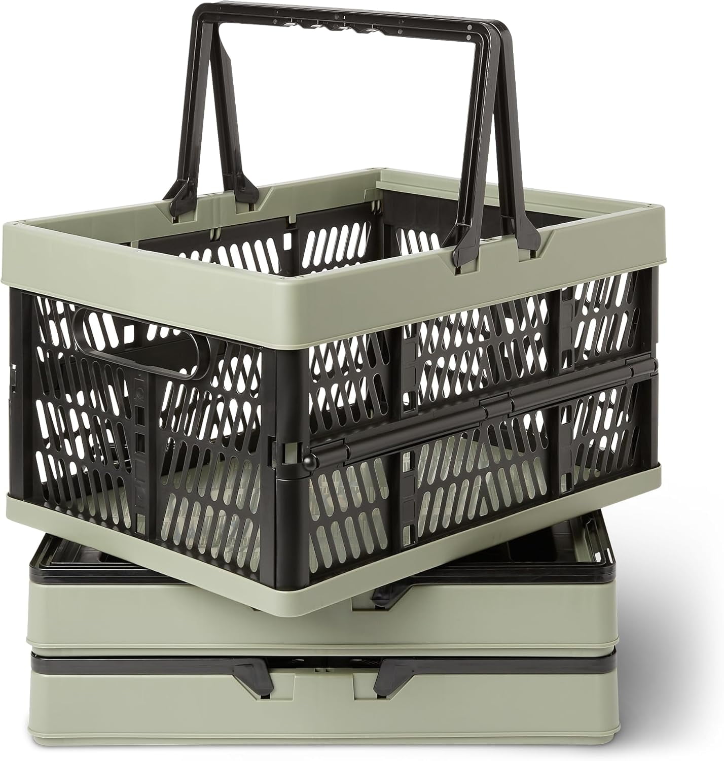 Basics Collapsible Plastic Grocery Shopping Baskets with Ergonomic ...
