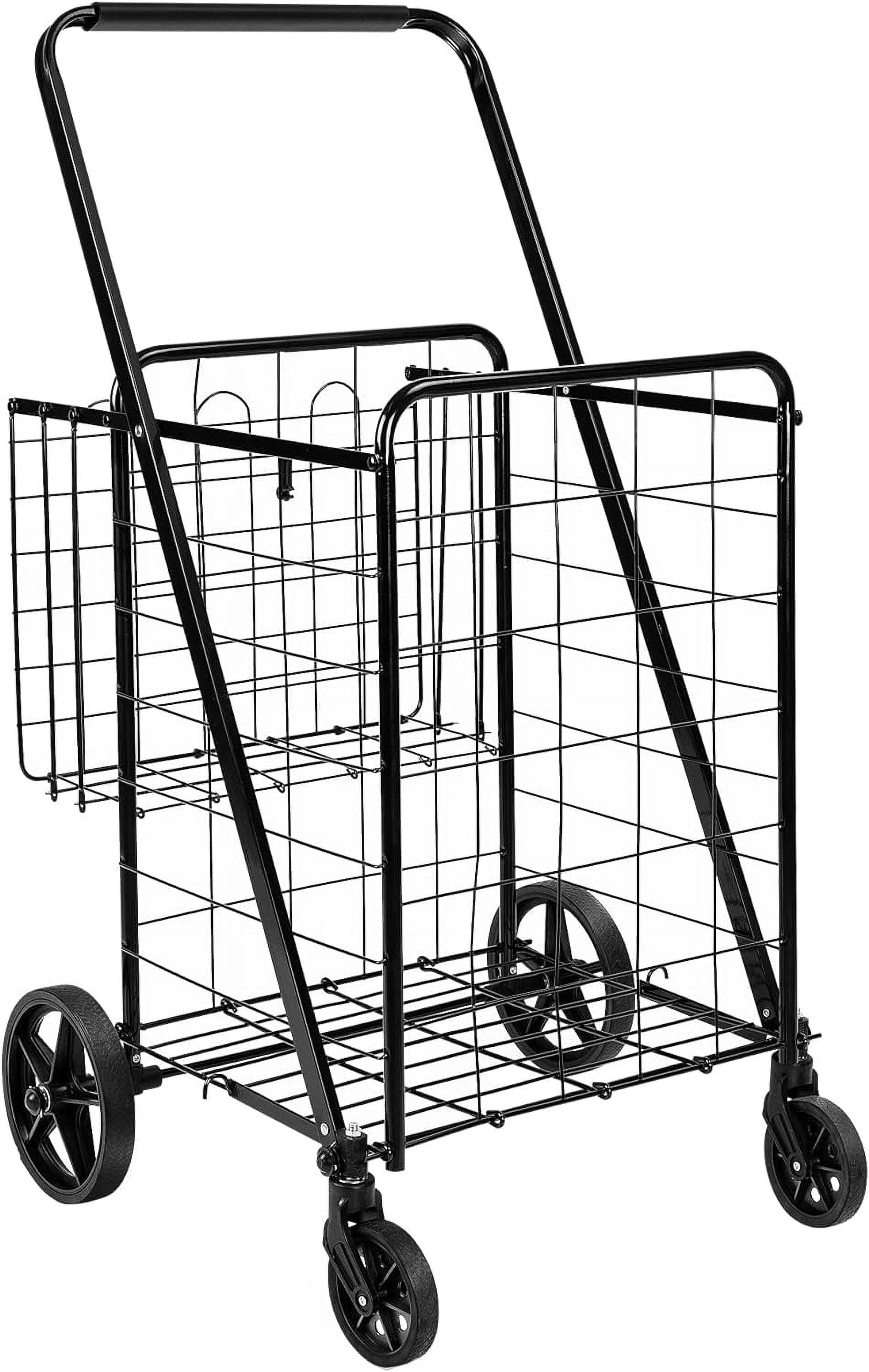 Basics Foldable Collapsible Shopping Utility Cart with 360-Degree ...