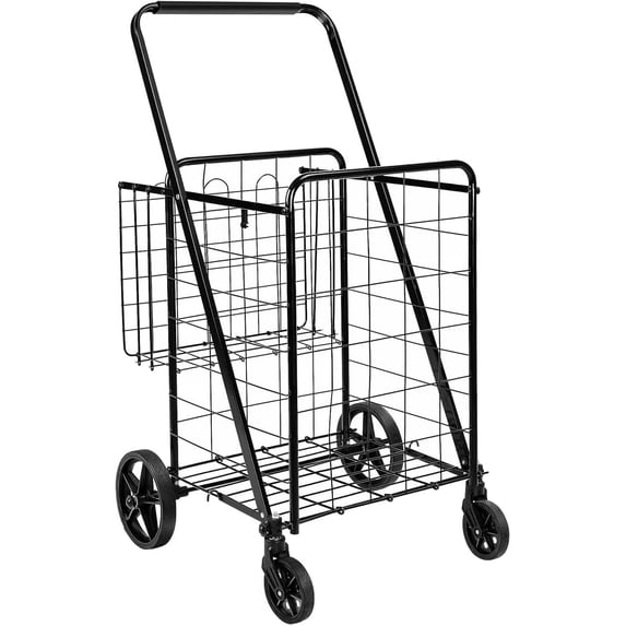 Basics Foldable Collapsible Shopping Utility Cart with 360-Degree ...