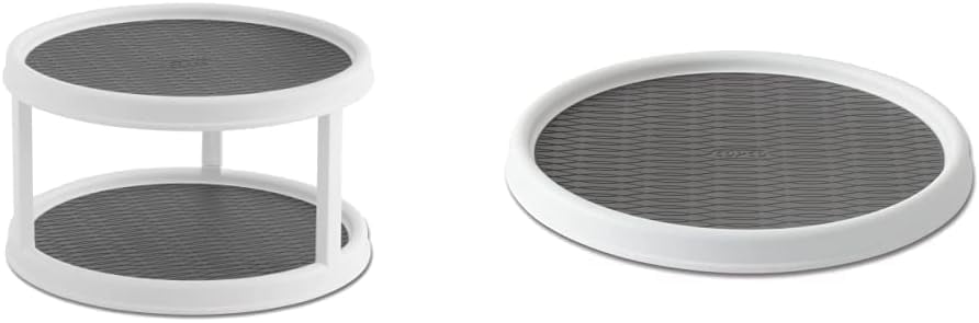 Basics Lazy Susan Turntable and 2-Tier Turntable Bundle, 12-Inch, White ...