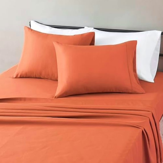 Basics Lightweight Microfiber 4-Piece Bed Sheet Set, Brick, Solid ...