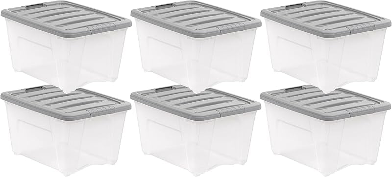 Basics Plastic Storage Containers with Secure Latching Lids, Stackable ...